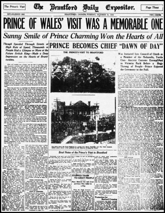 Centennial anniversary of Prince of Wales becoming condoled Mohawk chief